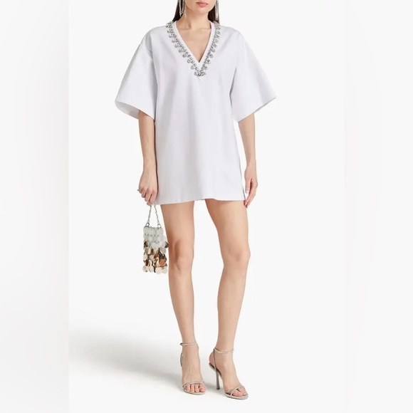 AREA | Dresses | Area Crystal Embellished Jersey Mini Dress In White ...